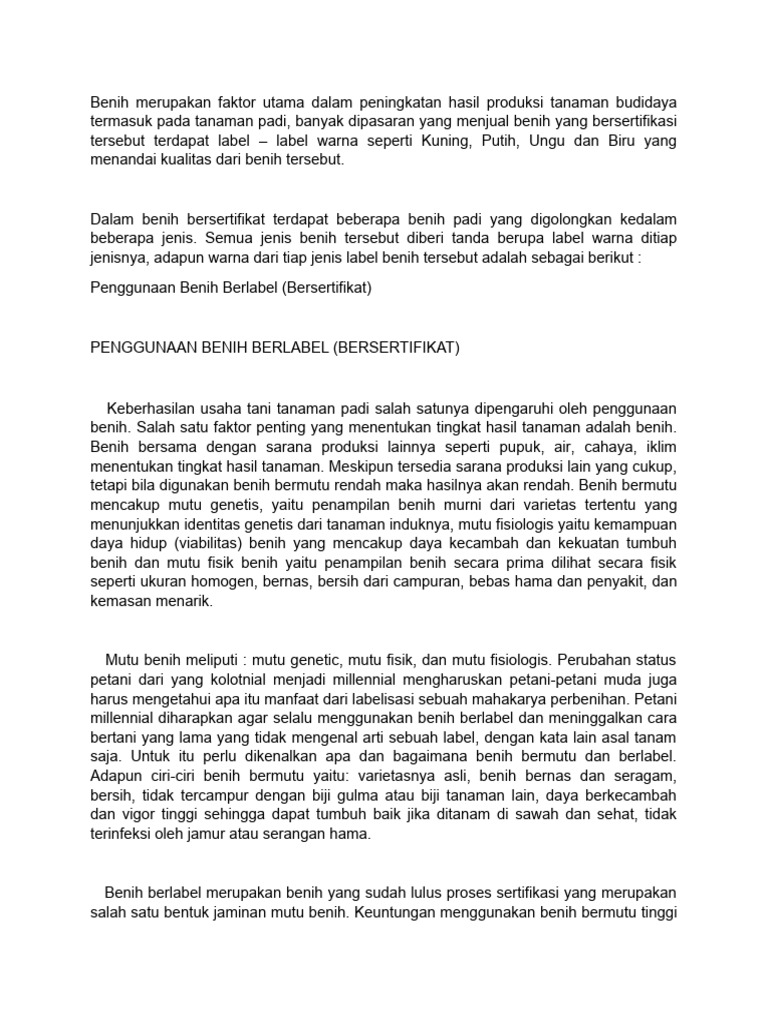 Labelisasi Benih Padi Bersertifikat | PDF