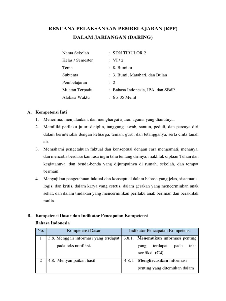 RPP Kelas 6 Tema 8 Subtema 3 Pembelajaran 2 | PDF | Karier & Perkembangan | Komputer