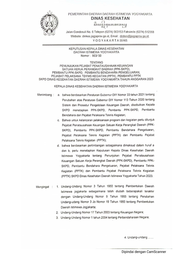 SK PPK-SKPD, Bendahara, PPTK 2023 | PDF