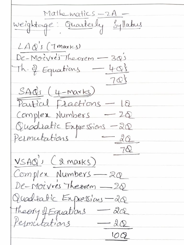 Maths 2A Weightage | PDF