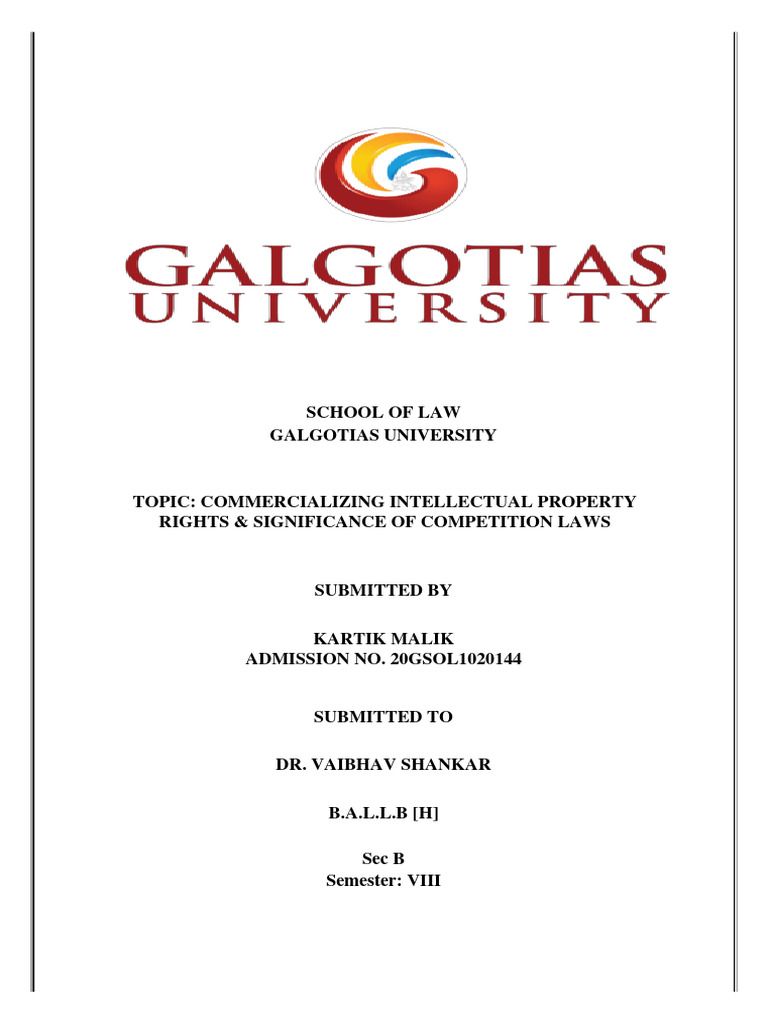 Kartik Malik Major Seminar | PDF | Intellectual Property | License