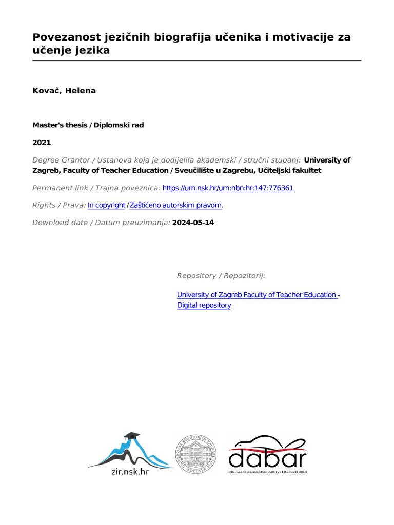 Kovac Helena - Povezanost Jezicnih Biografija Ucenika I Motivacije Za Ucenje Jezika | PDF