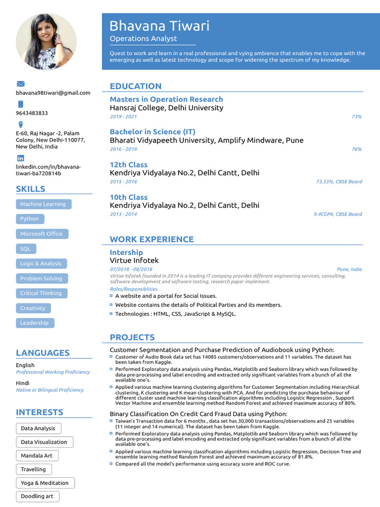 Bhavana's+Resume | PDF | Statistical Classification | Machine Learning