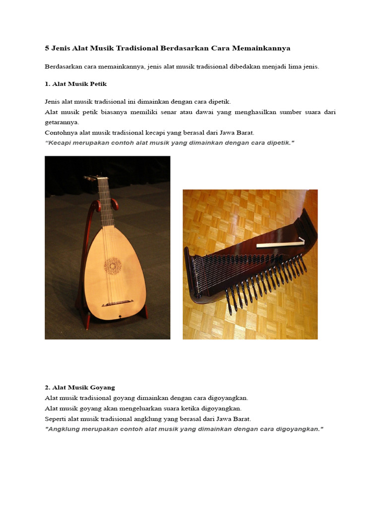 5 Jenis Alat Musik Tradisional | PDF | Seni & Disiplin Bahasa | Seni