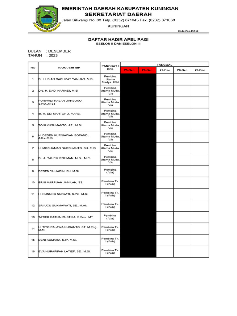 Absensi Apel 2024 | PDF