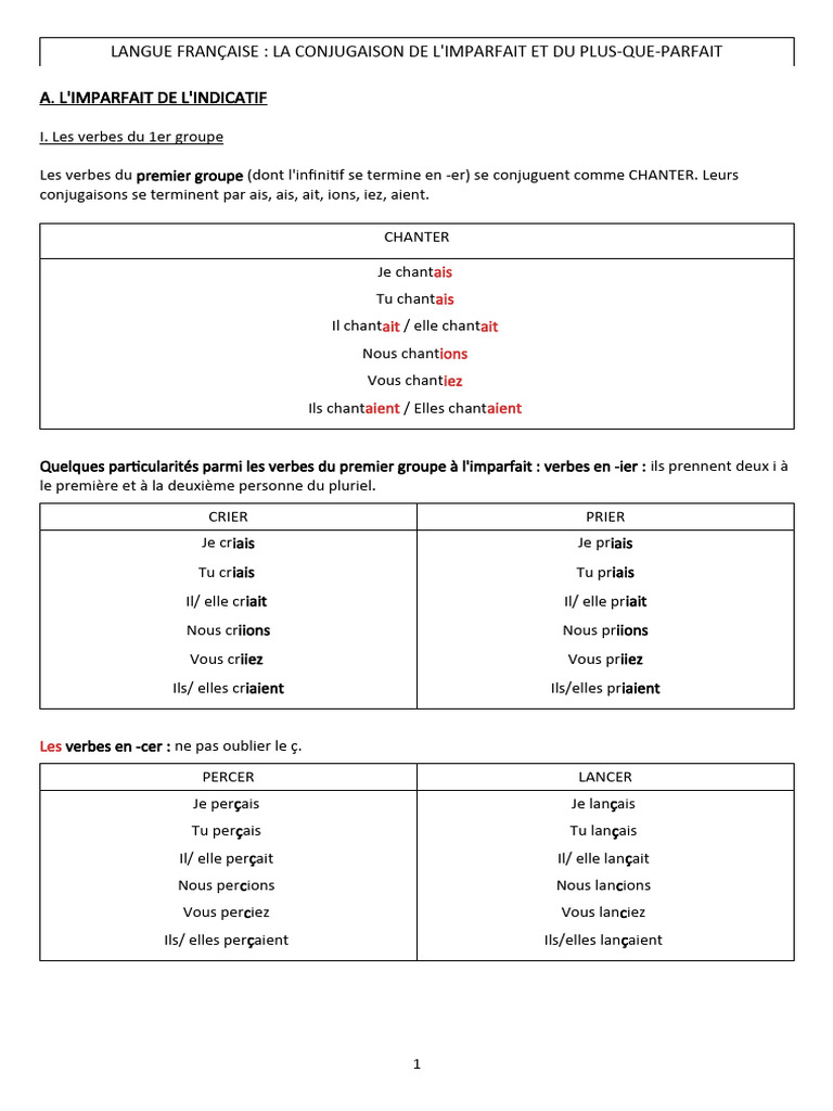 Conjugaison : Imparfait et Plus-que-parfait | PDF | Verbe | Conjugaison
