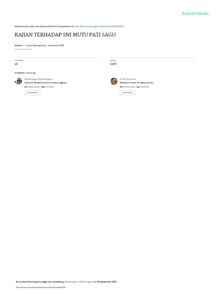 Standar Mutu Pati Sagu Indonesia | PDF