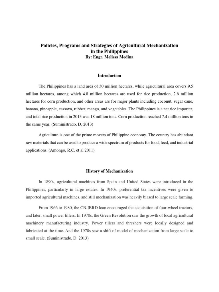 Policies, Programs and Strategies of Agricultural Mechanization in The Philippines | PDF ...