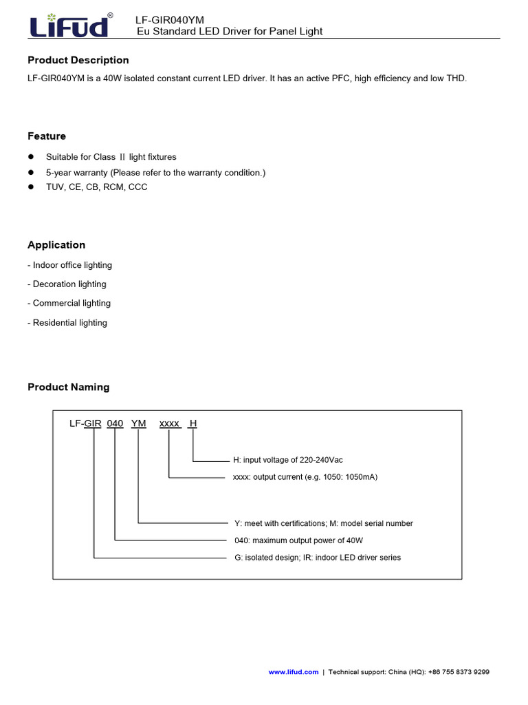 DRIVER-LF-GIR040YM Data Sheet V1.0 | PDF | Light Emitting Diode ...