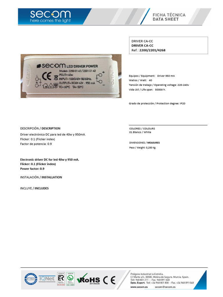 Secom Led Driver Catalogue | PDF | Electrónica | Ciencia de los Materiales