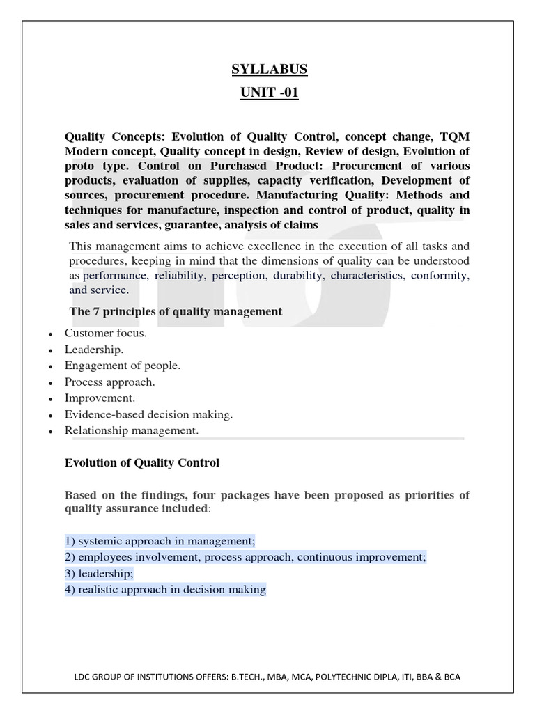 QM - Unit 1 | PDF | Quality Assurance | Quality Management