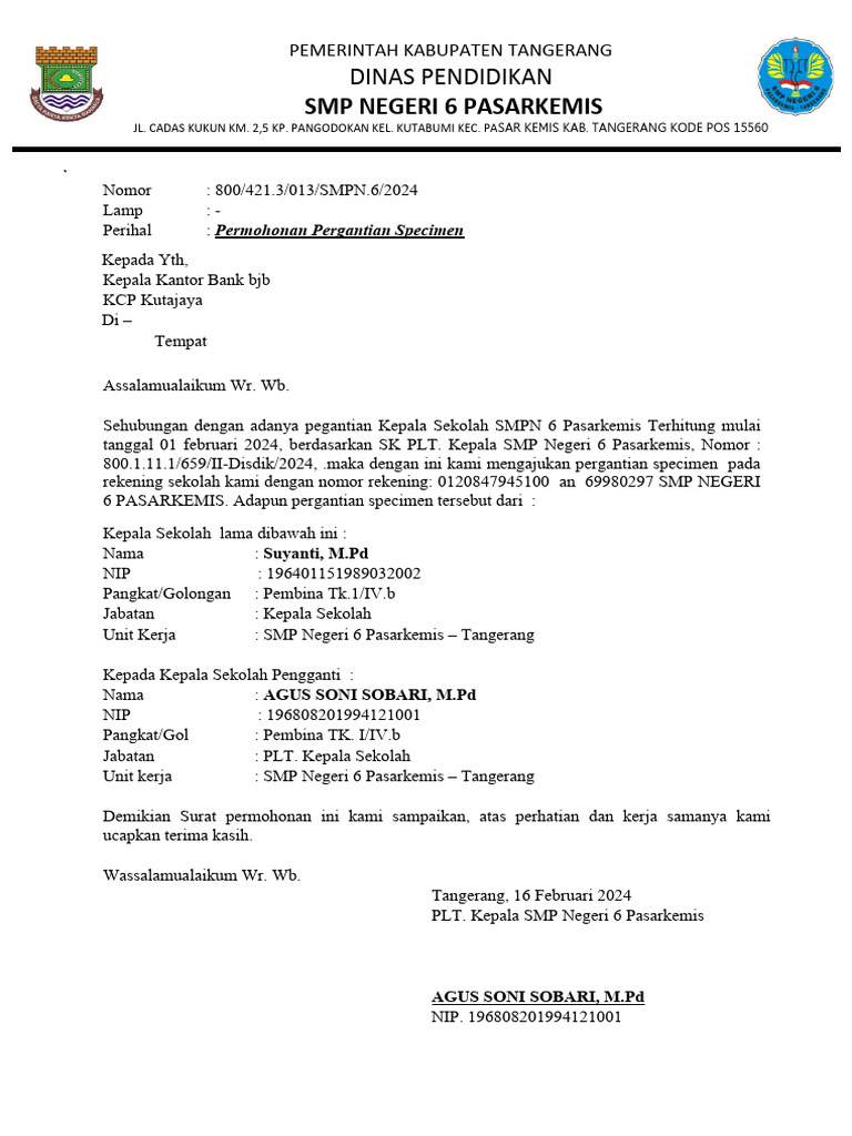 Surat Permohonan Specimen | PDF