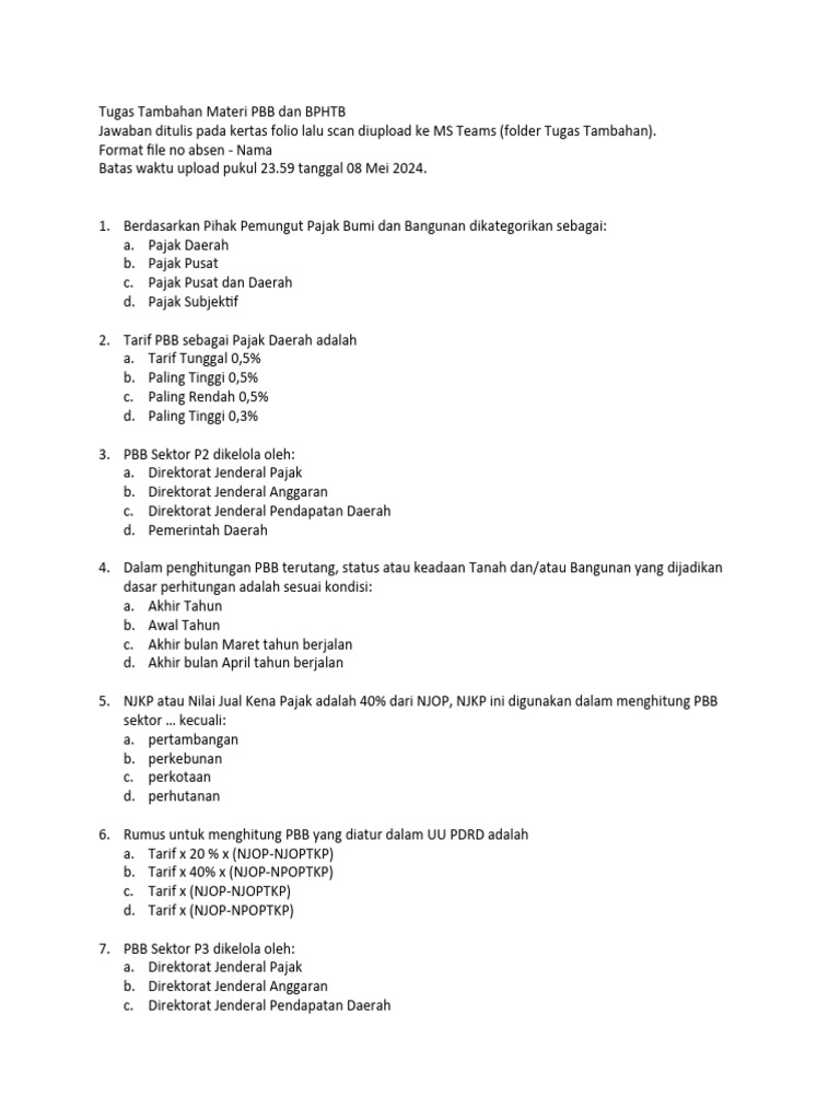 Soal Tugas Tambahan PBB BPHTB 2024 04 | PDF