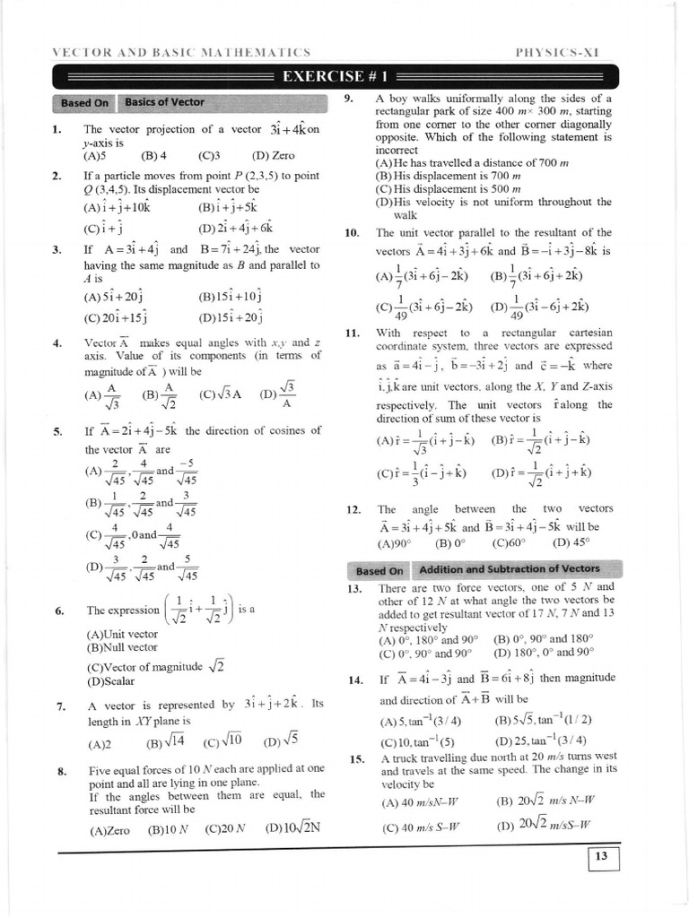 Chap 1 Vector And Basic Mathematics Exercise And Answer Key Pau Pdf Euclidean Vector