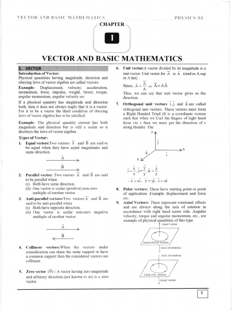 Chap-1 (Vector & Basic Mathematics) Theory PAU | PDF | Euclidean Vector | Torque