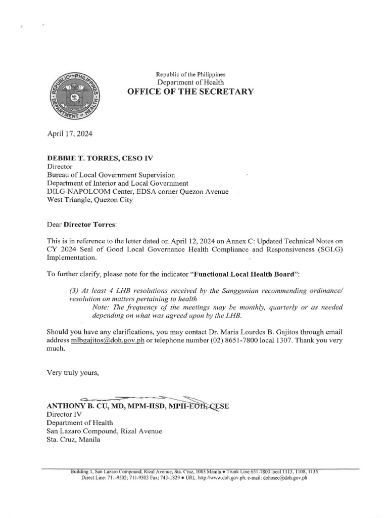 LETTER TO DILG RE CLARIFICATION ON FUNCTIONAL LHB | PDF
