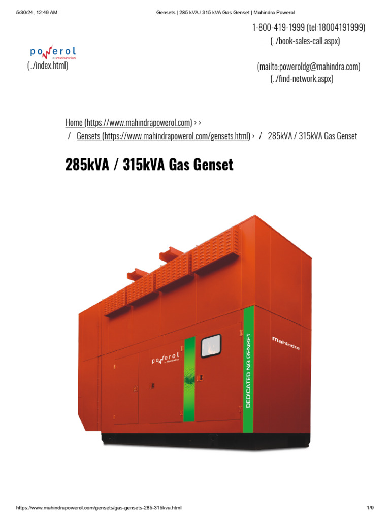 Gensets - 285 kVA - 315 kVA Gas Genset - Mahindra Powerol | PDF | Electrical Engineering | Power ...