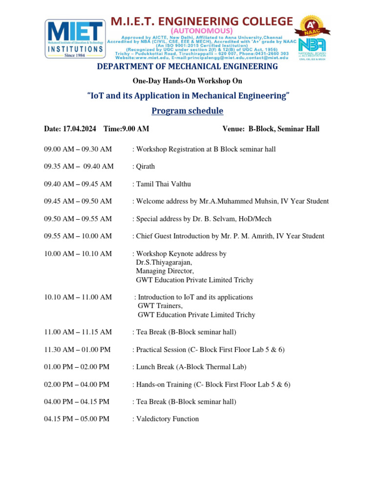 MIET COLLEGE - Program Schedule | PDF | Art