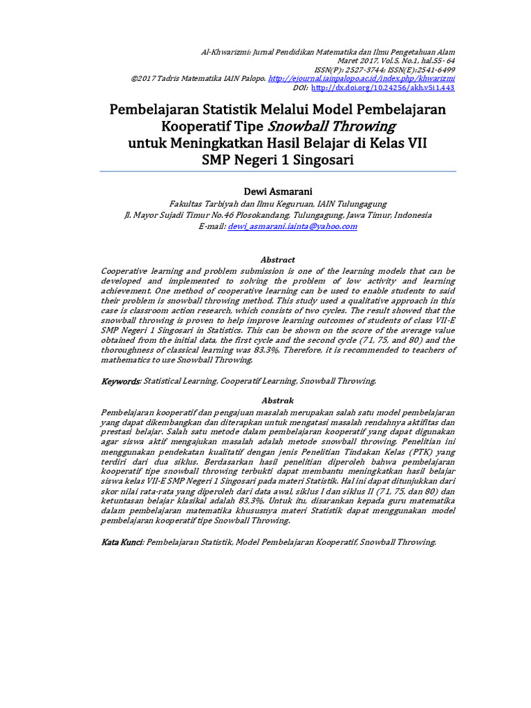 Pembelajaran Statistik Melalui Model Pembelajaran | PDF