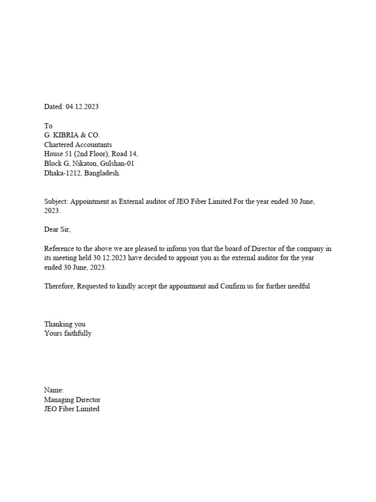 23 - JFL - Draft - Appointment Letter | PDF