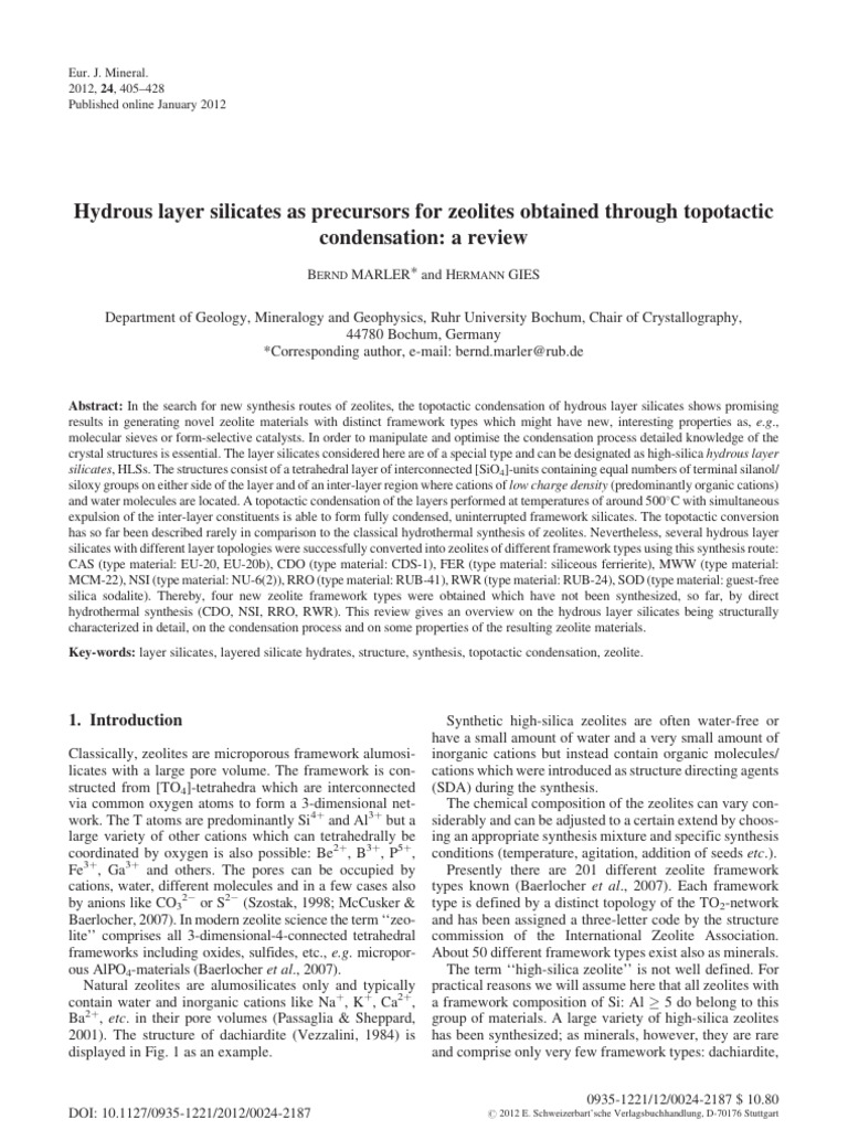 Hydrous Layer Silicates As Precursors For Zeolites Obtained Through ...