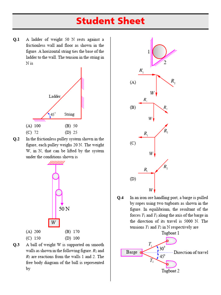 Physics Problems on Forces and Equilibrium | PDF | Tension (Physics ...