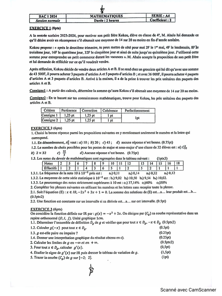 BAC 1 A4 Maths | PDF