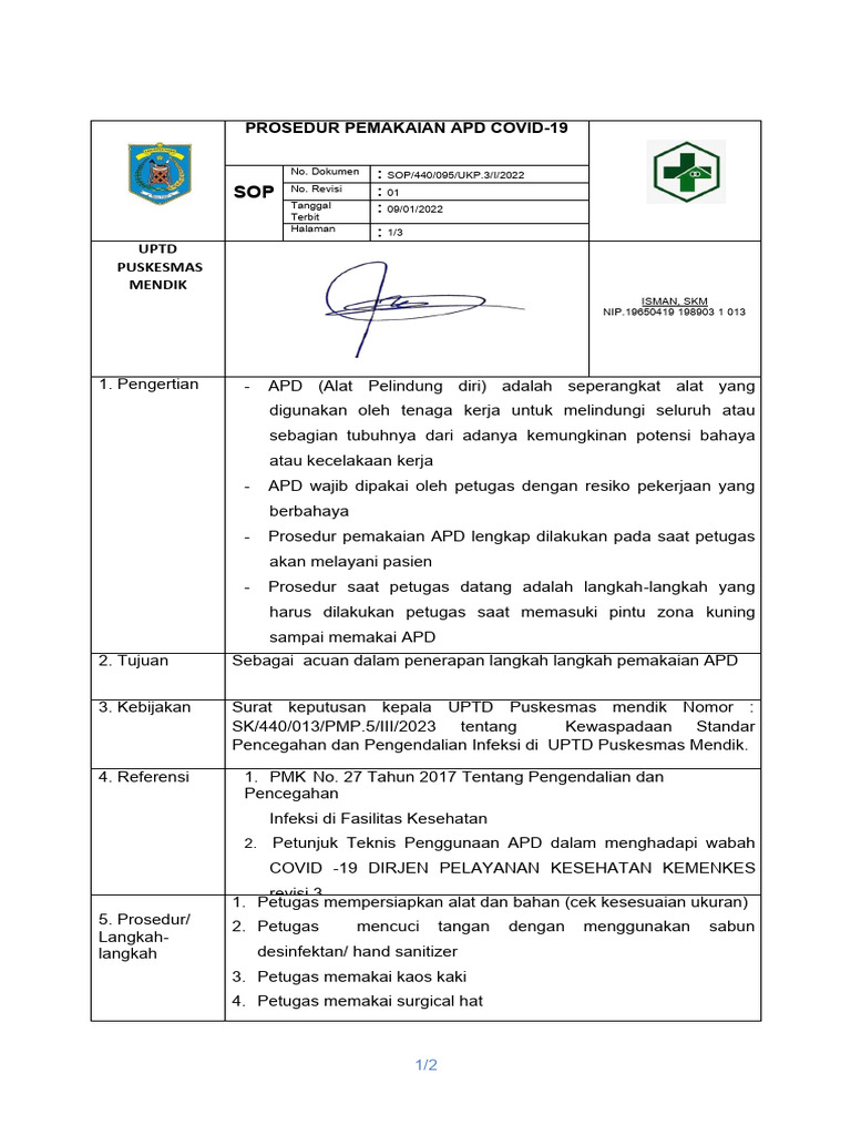 SOP PEmasangan APD COVID | PDF