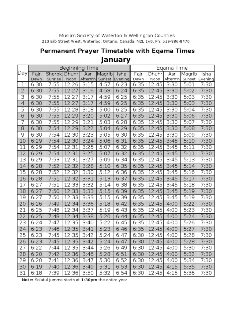 Prayers Yearly Timetable | PDF | Dawn | Islamic Behaviour And Experience