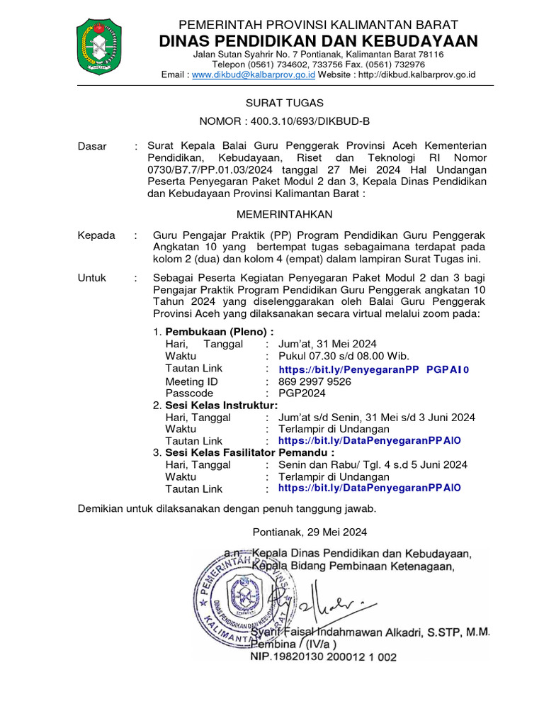 SURAT TUGAS PENGUATAN PENGAJAR PRAKTIK MODUL 2 DAN 3 PGP ANGKATAN 10 ...