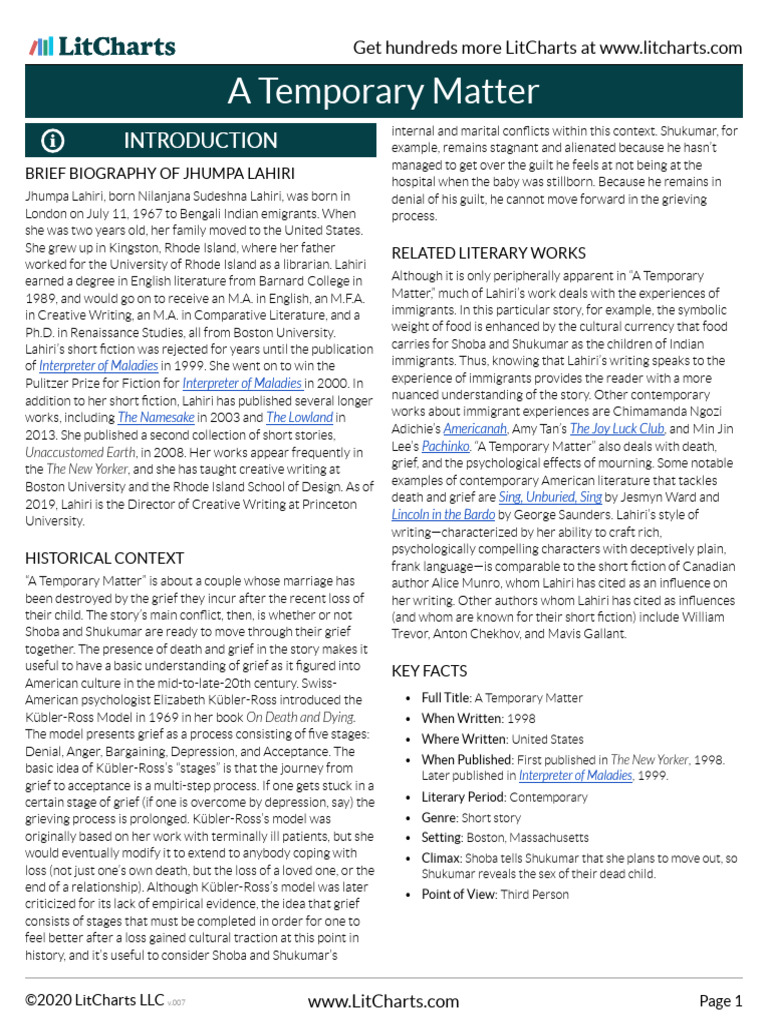 A Temporary Matter LitChart | PDF