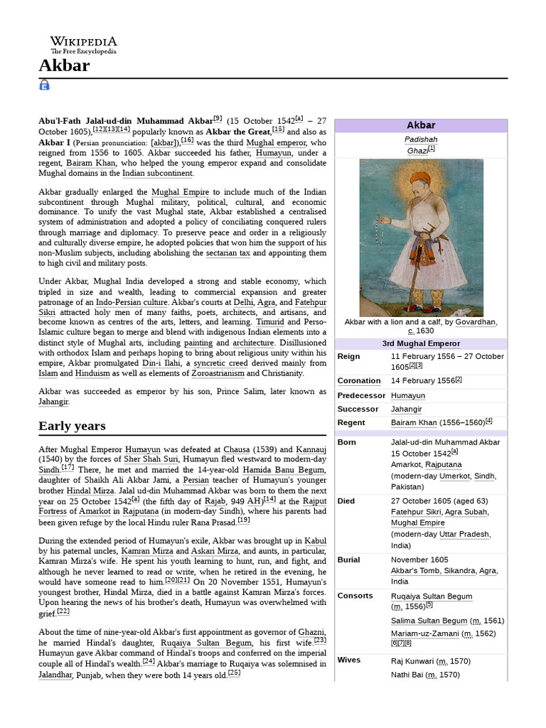 Akbar | PDF | Mughal Empire