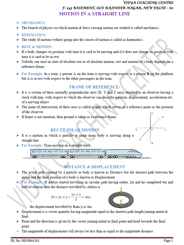Motion in A Straight Line: Frame of Reference | PDF | Velocity ...