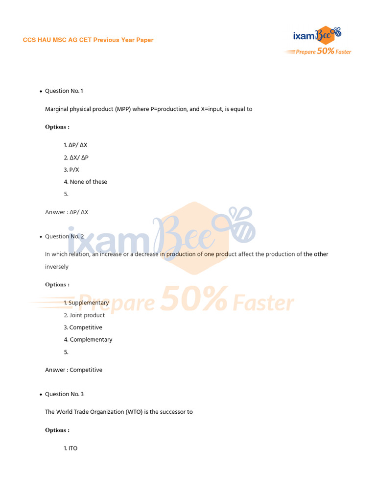 CCS HAU MSC Agriculture CET PYQ | PDF | Economic Surplus | Demand