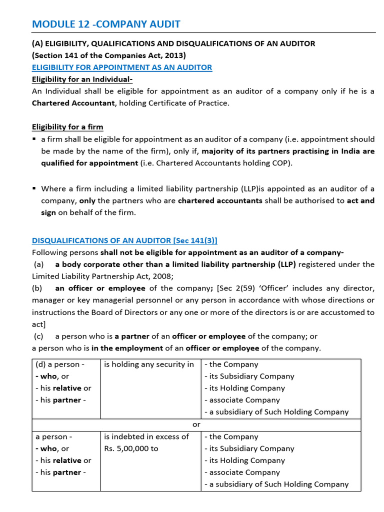 Auditor Eligibility & Disqualifications | PDF | Audit | Auditor's Report