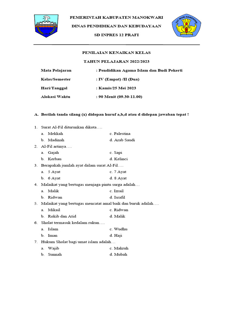 Soal Pas Agama Islam Kelas 4 Semster 2 | PDF | Seni & Disiplin Bahasa