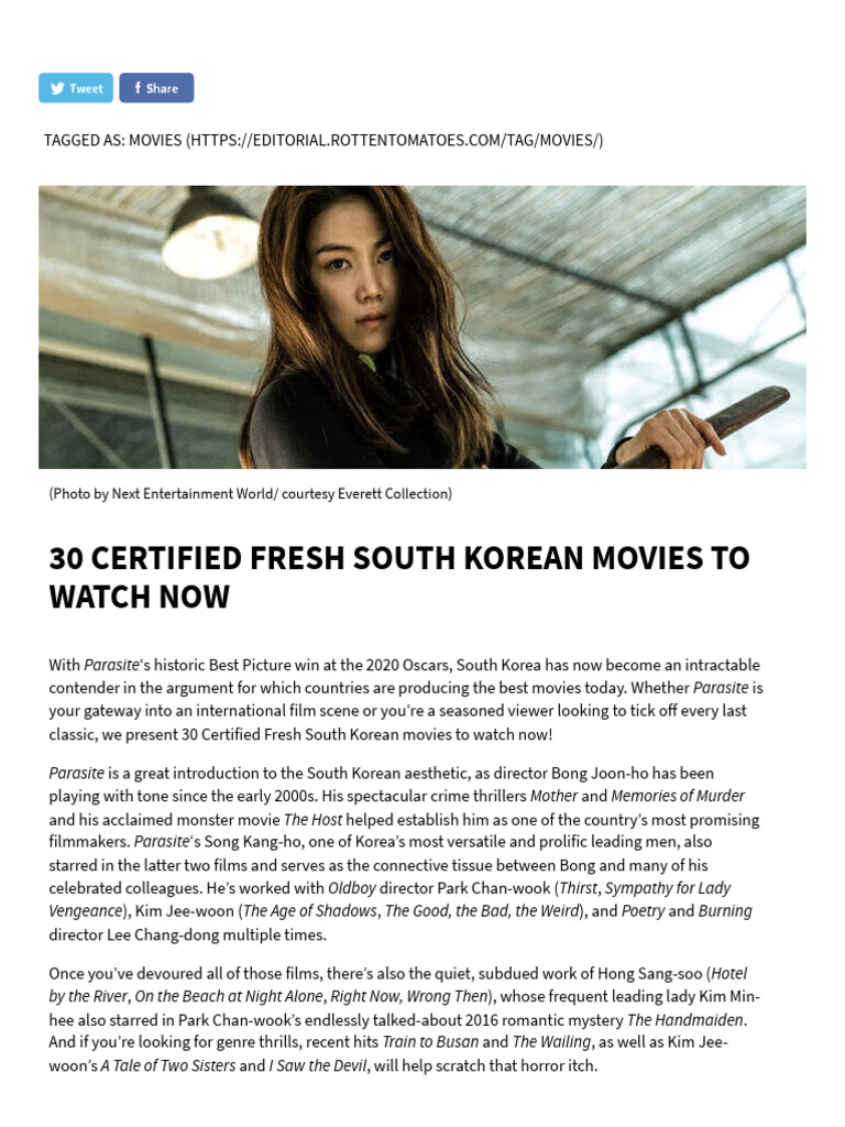 30 Certified Fresh South Korean Movies To Watch Now - Rotten Tom | PDF ...