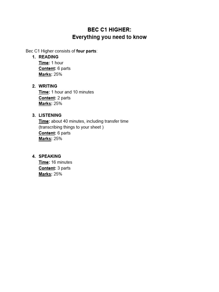 BEC C1 Higher Exam Overview Guide | PDF | Cognition