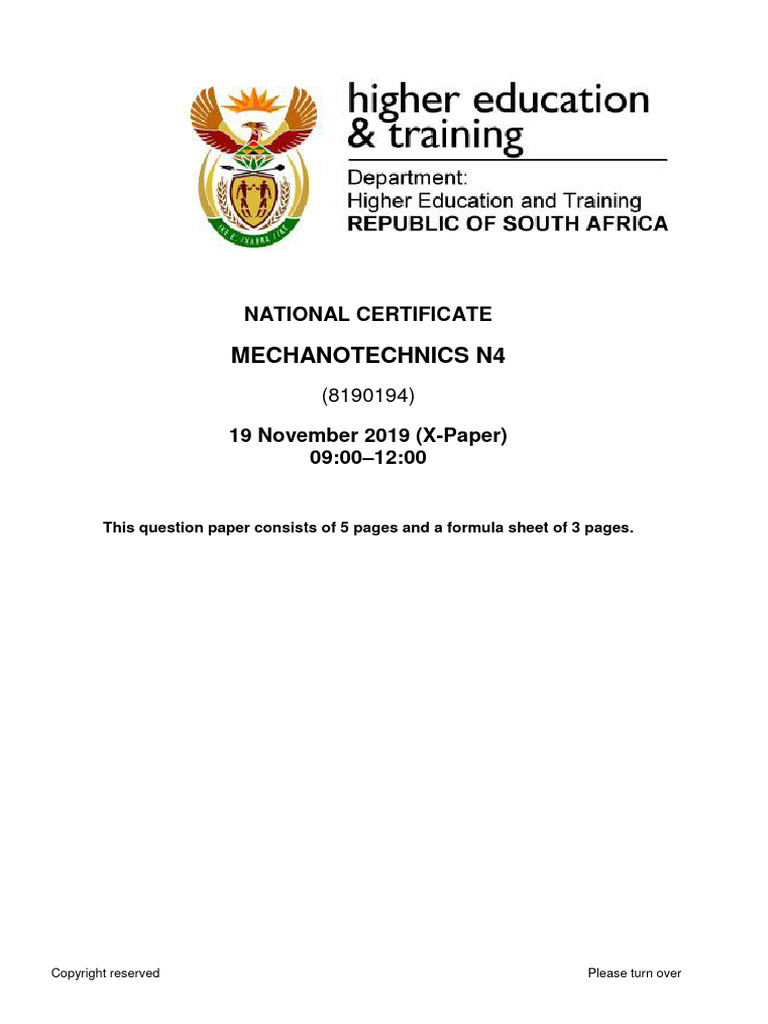 Mechanotechnics N4 QP Nov 2019 | PDF | Belt (Mechanical) | Gear