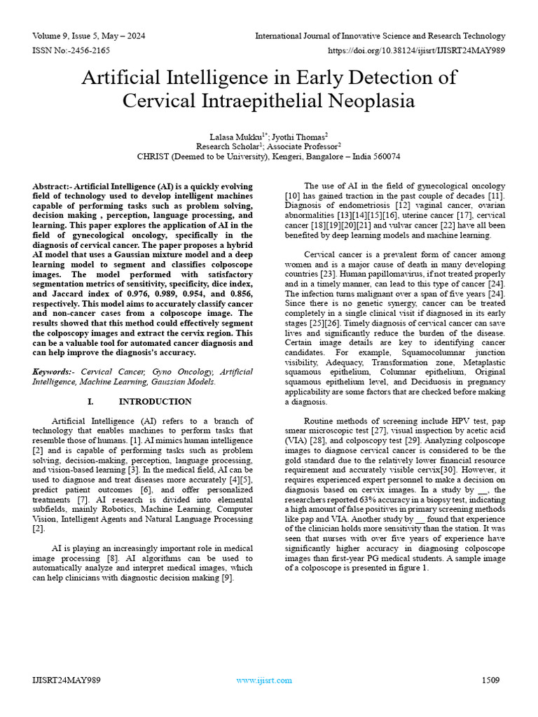 Artificial Intelligence in Early Detection of Cervical Intraepithelial Neoplasia | Download Free ...