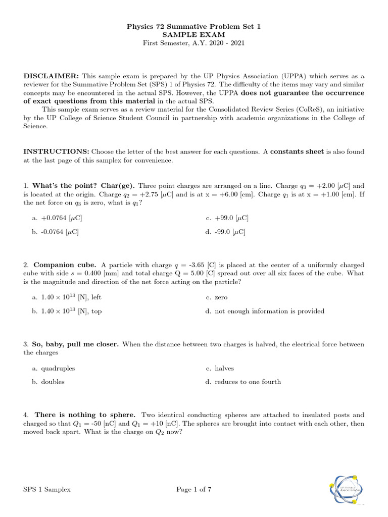 (Physics 72) Long Exam 1 Reviewer C | PDF | Force | Electrical Conductor