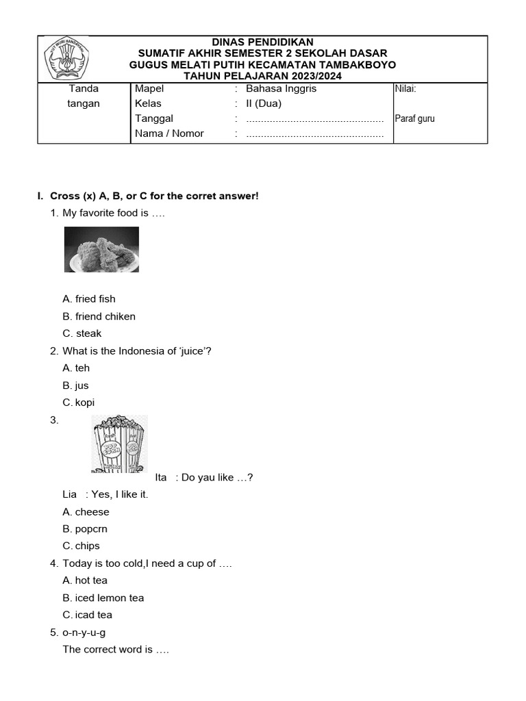 Soal Sumatif Akhir Tahun Bahasa Inggris Pdf Drink Foods
