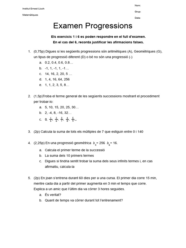 Examen Progressions v2 | PDF