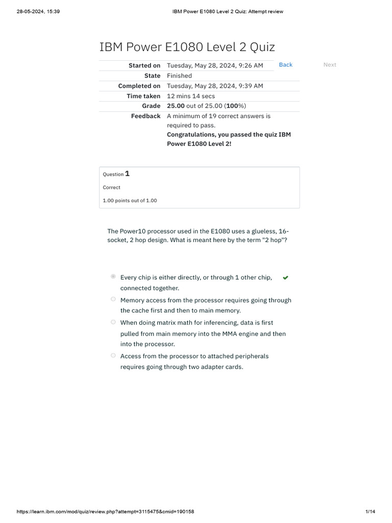 IBM Power E1080 Level 2 Quiz - Attempt Review | PDF | Computing | Computer Science