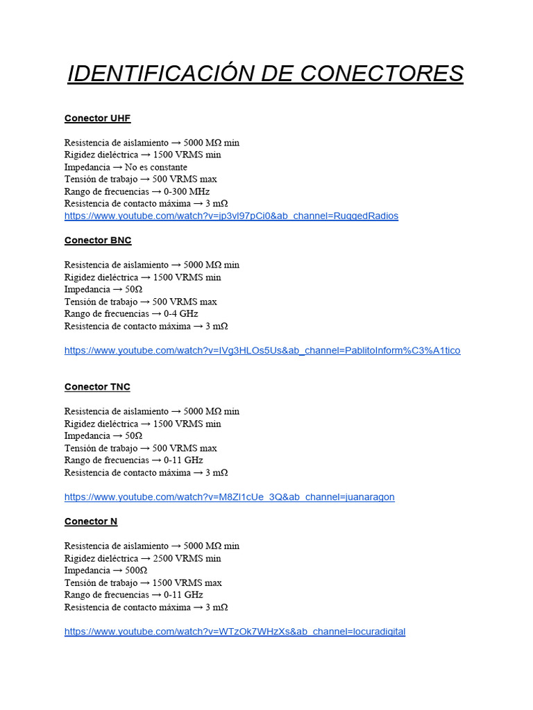 IDENTIFICACIÓN DE CONECTORES (1) | PDF | Conector eléctrico | Resistencia Eléctrica y Conductancia