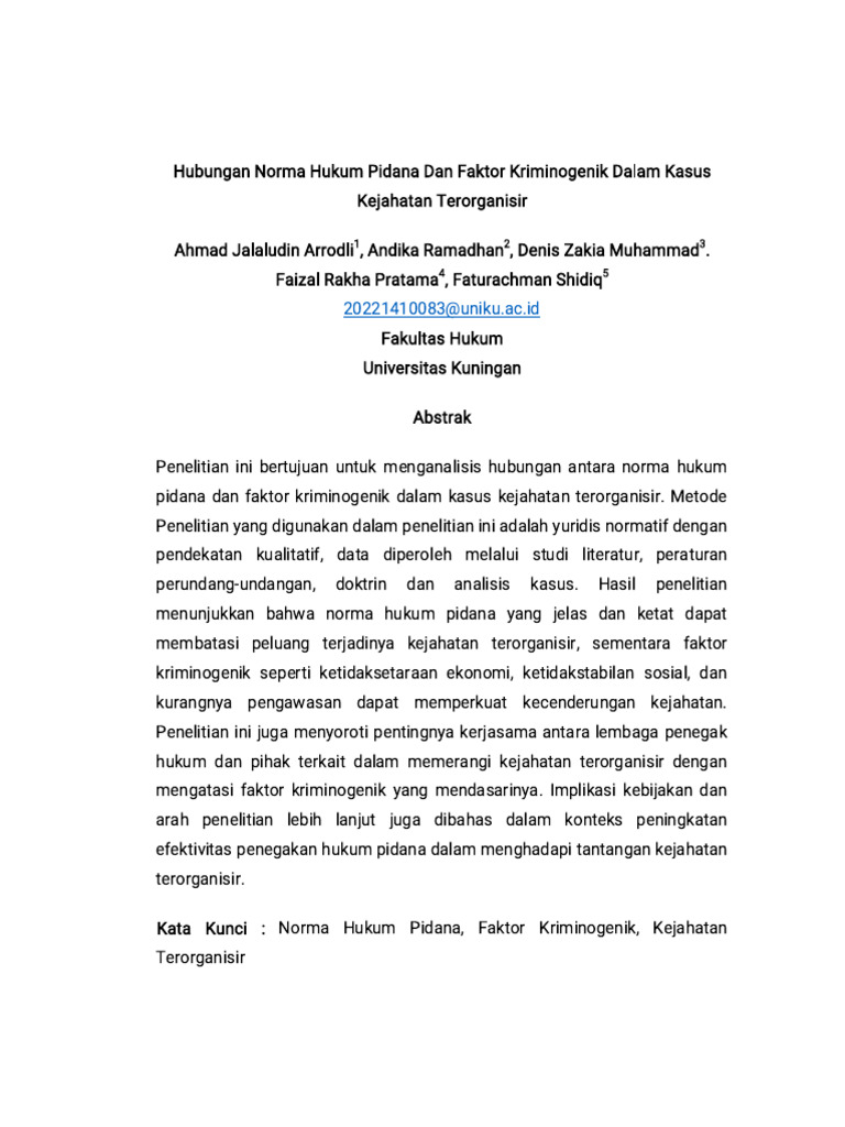 Hubungan Norma Hukum Pidana Dan Faktor Kriminogenik Dalam Kasus Kejahatan Terorg | PDF | Ilmu Sosial