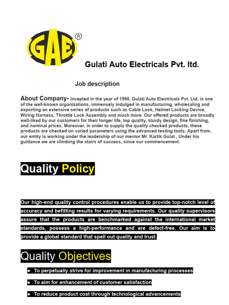 JD OF Gulati Auto Electricals PVT Ltd. | PDF | Technology & Engineering
