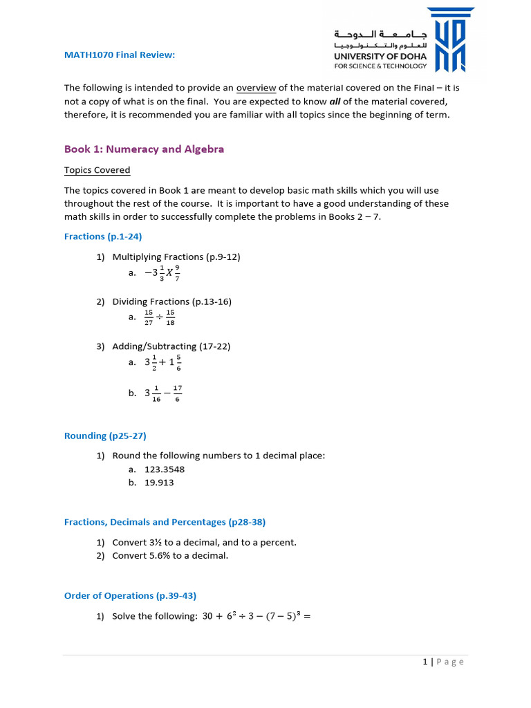 MATH1070 Final Exam Review Guide | PDF | Interest | Logarithm