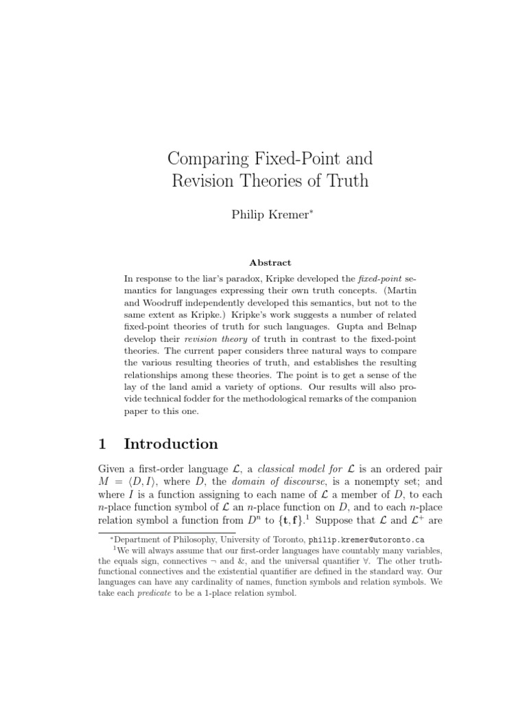 Comparing Fixed Point Semantics And Truth Pdf Interpretation Logic Truth