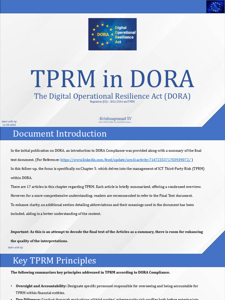 DORA TPRM: Key Principles & Articles | PDF | Computers | Technology ...